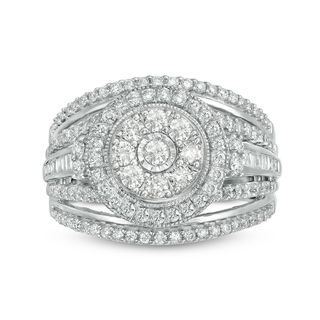 1 CT. T.W. Composite Diamond Double Frame Multi-Row Vintage-Style ...