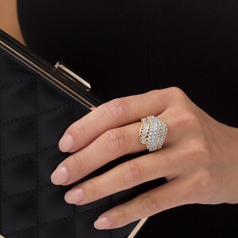 2 CT. T.W. Diamond Multi-Row Wave Ring in 10K Gold | Zales