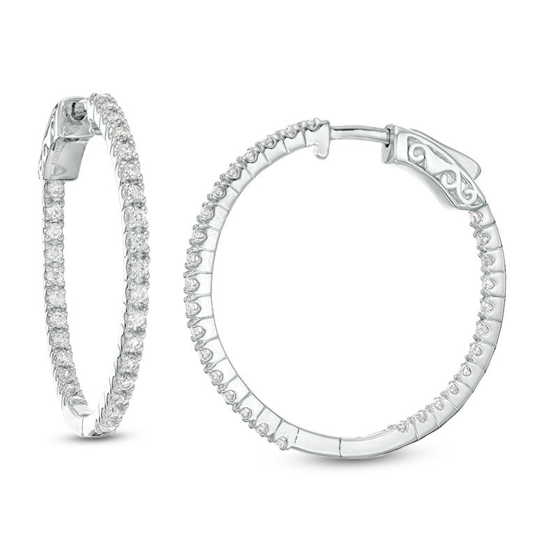 Zales 1 ct. T.W. Diamond Inside Out Hoop Earrings in 10K White Gold