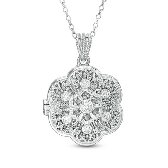 1/8 CT. T.W. Diamond Filigree Flower Vintage-Style Locket in Sterling ...