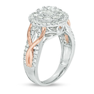 1 CT. T.W. Composite Diamond Double Frame Crossover Twist Shank Ring in ...