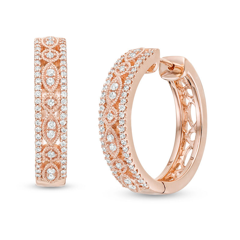 Zales 1 2 ct. T.W. Diamond Art Deco Hoop Earrings in 10K Rose Gold
