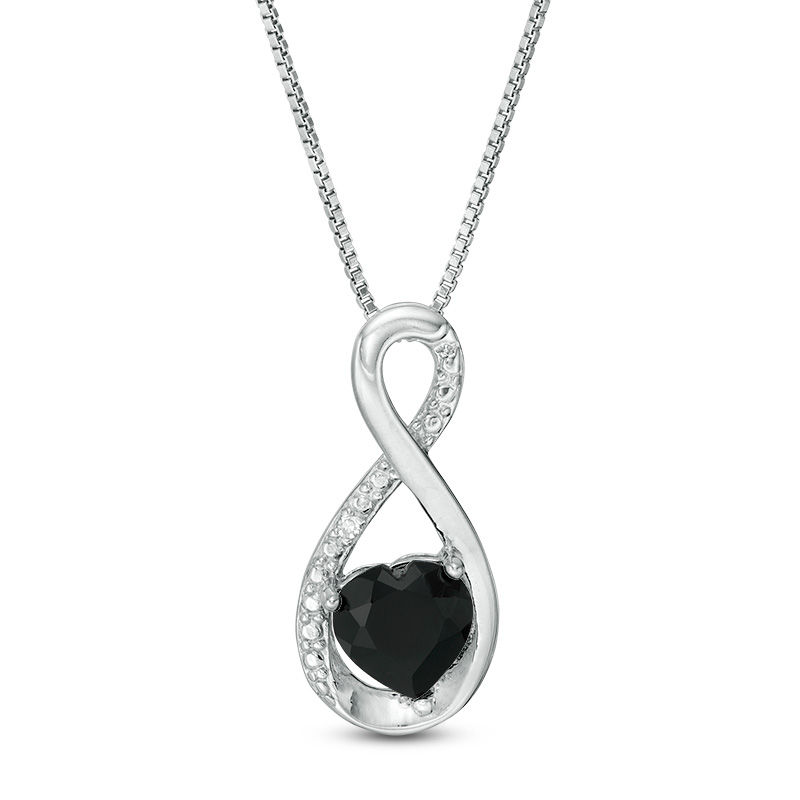 Zales 6.0mm Heart Shaped Onyx and Diamond Accent Infinity Pendant in Sterling Silver