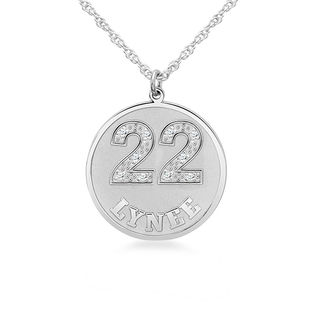 1/20 CT. T.W. Diamond Numbers and Name Disc Pendant (2 Digits and 1 ...
