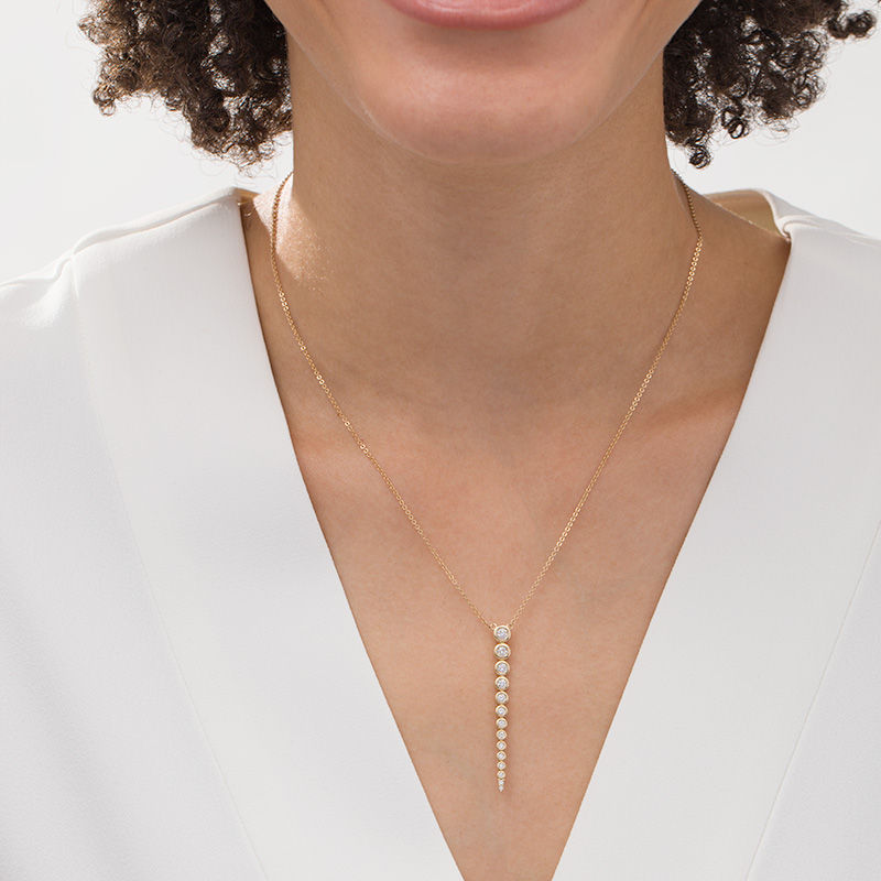 1/2 CT. T.W. Diamond Bezel-Set Graduated Drop Necklace in 10K Gold | Zales