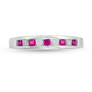 Ruby and 1/8 CT. T.W. Diamond Channel-Set Alternating Band in 14K White ...