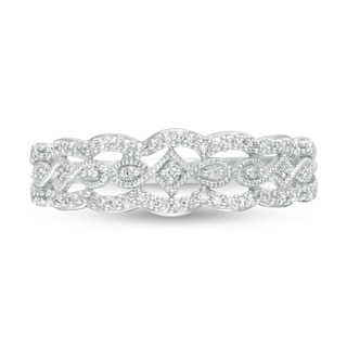 1/15 CT. T.W. Diamond Scallop Vintage-Style Anniversary Ring in 10K ...