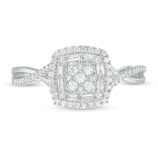 1/3 CT. T.W. Multi-Diamond Cushion Frame Crossover Shank Ring in 10K ...