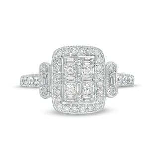 3/4 CT. T.W. Composite Diamond Rectangular Frame Vintage-Style ...