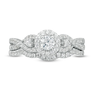 Lab-Created White Sapphire Frame Cascading Shank Bridal Set in Sterling ...