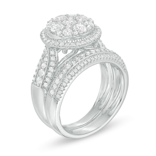 1-1/2 CT. T.W. Multi-Diamond Frame Multi-Row Bridal Set in 10K White ...