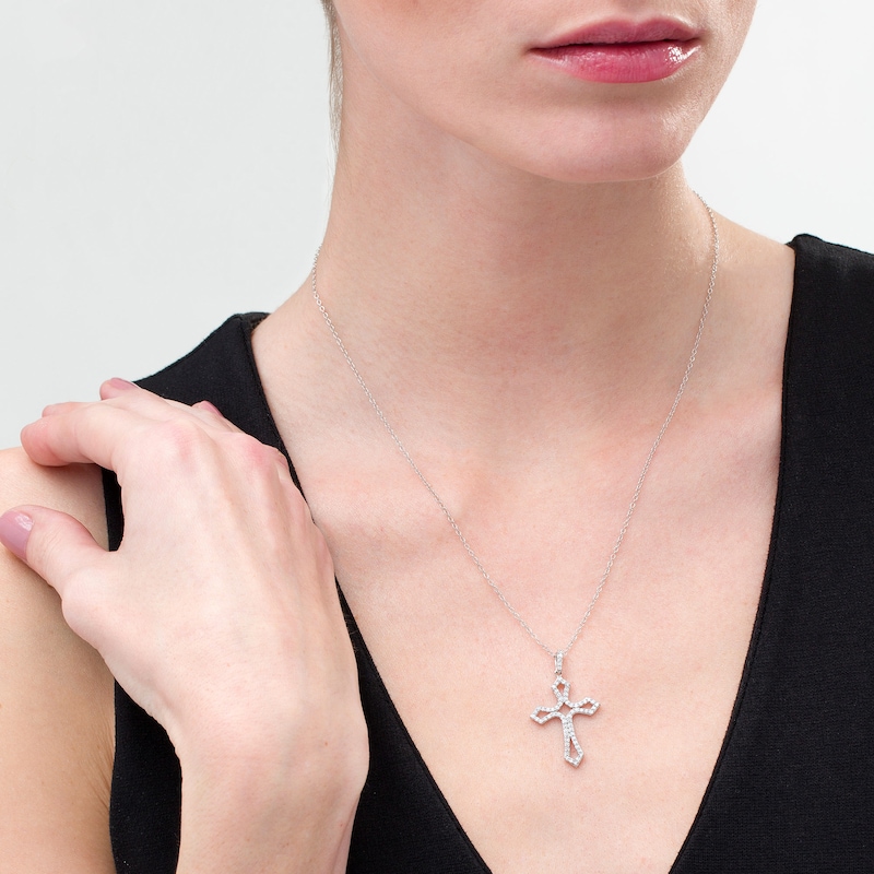 1/2 CT. T.W. Diamond Gothic-Style Flared Cross Pendant in 10K White ...
