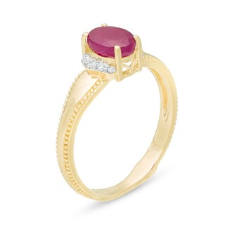 Oval Ruby and 1/20 CT. T.W. Diamond Collar Frame Vintage-Style Ring in ...