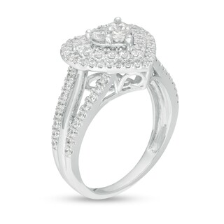 1 CT. T.W. Heart-Shaped Multi-Diamond Double Frame Split Shank Ring in ...
