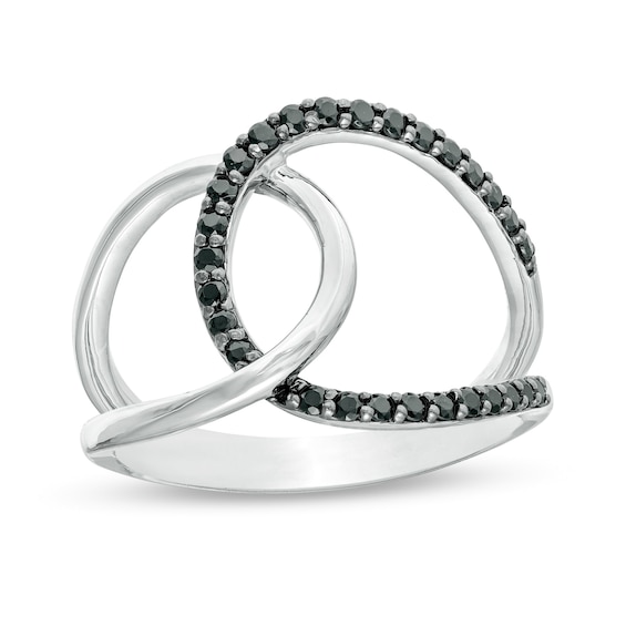 1/4 CT. T.W. Black Diamond Interlocking Loops Ring in Sterling Silver ...