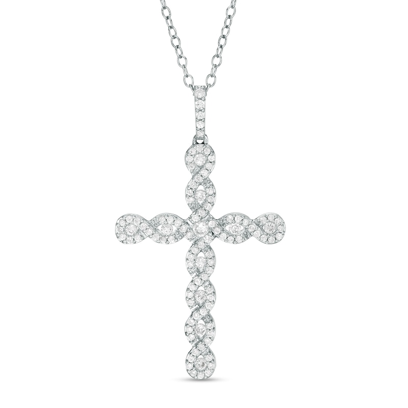 1/2 CT. T.W. Diamond Helix Cross Pendant in 10K White Gold | Zales