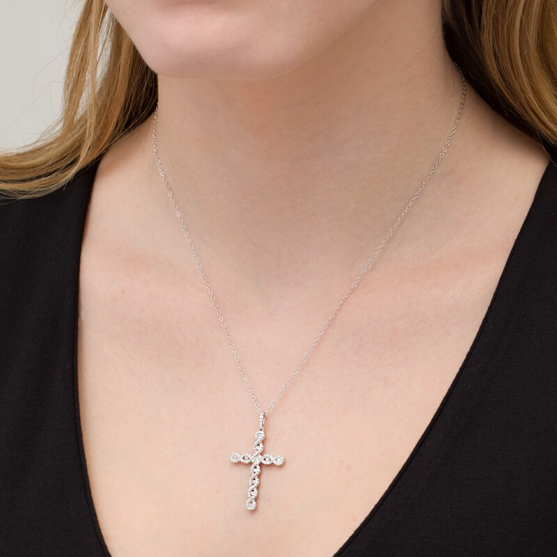 1/2 CT. T.W. Diamond Helix Cross Pendant in 10K White Gold | Zales