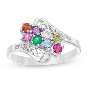 Mother's Birthstone Slant Filigree Bypass Ring (2-12 Stones) | Zales