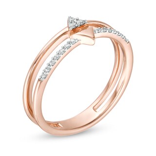 1/15 CT. T.W. Diamond Double Triangle Split Shank Ring in 10K Rose Gold ...