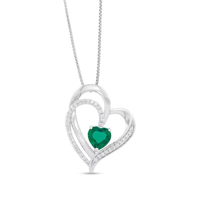 6.0mm Lab-Created Emerald and White Sapphire Tilted Double Loop Heart ...