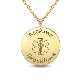 Birthstone Engravable Medical Alert Disc Pendant (1 Stone and 2 Lines ...