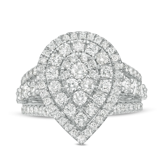 2 CT. T.W. Composite Pear Diamond Layered Engagement Ring in 10K White ...