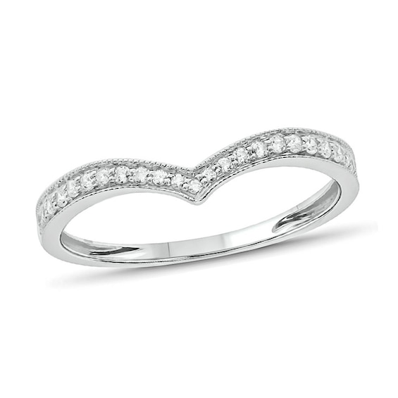 1/5 CT. T.W. Diamond Vintage-Style Chevron Wedding Band in 10K White ...
