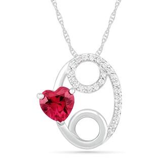 6.0mm Heart-Shaped Lab-Created Ruby and White Sapphire Cancer Zodiac ...