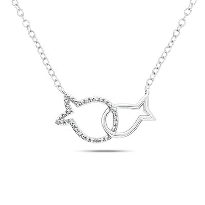 Diamond Accent Interlocking Fish Necklace in Sterling Silver | Zales