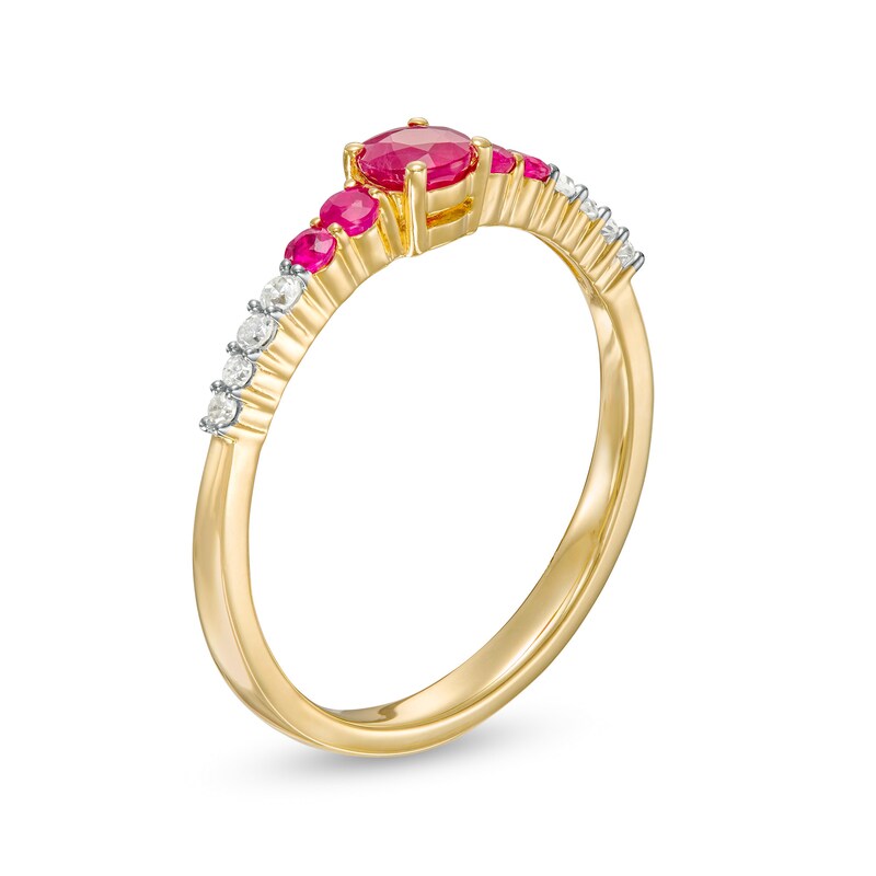 Ruby and 1/15 CT. T.W. Diamond Graduated Five Stone Ring in 10K Gold ...