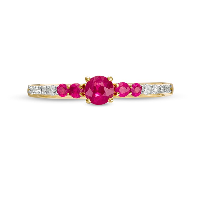 Ruby and 1/15 CT. T.W. Diamond Graduated Five Stone Ring in 10K Gold ...
