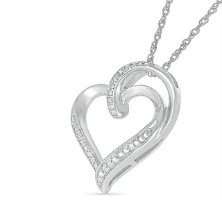 Diamond Accent Ribbon Loop Heart Pendant in Sterling Silver | Zales