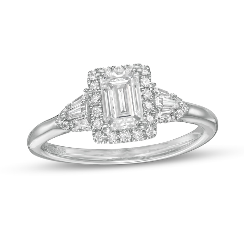 Vera Wang Love Collection 1 CT. T.W. Emerald-Cut Diamond Frame Engagement Ring in 14K White Gold ...