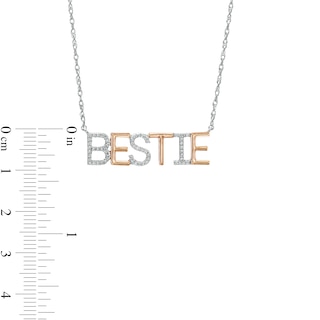 Diamond Accent "BESTIE" Necklace in Sterling Silver with 14K Rose Gold ...