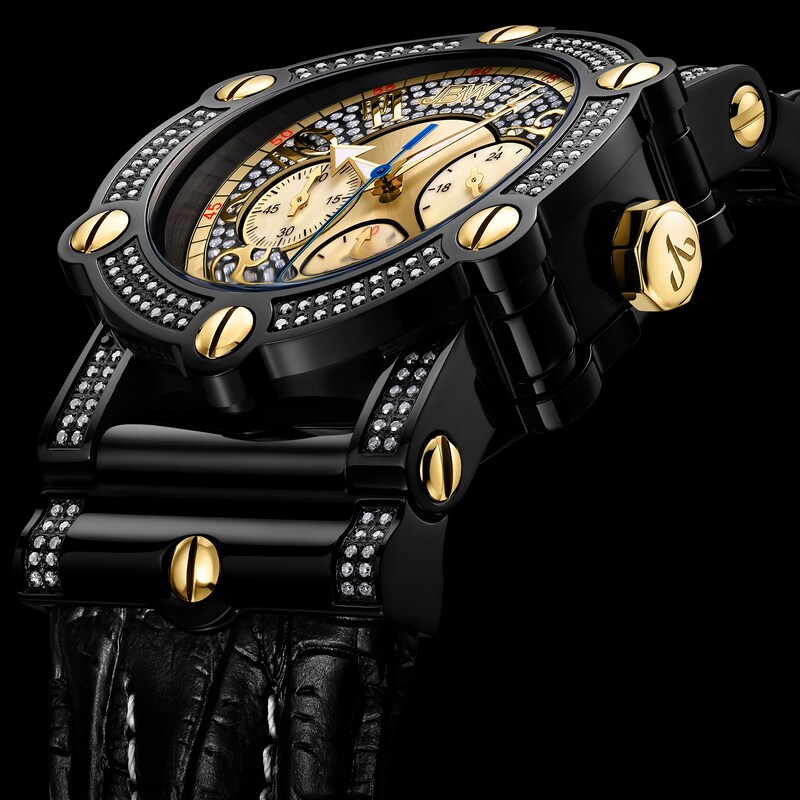JBW Phantom Chronograph Quartz Diamond Black Dial Men's