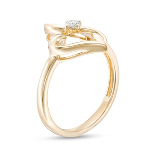 Two in Love 1/10 CT. Diamond Solitaire Crossover Ribbon Loop Heart Ring ...