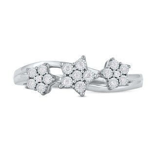 1/15 CT. T.W. Diamond Triple Flower Split Shank Ring in Sterling Silver ...