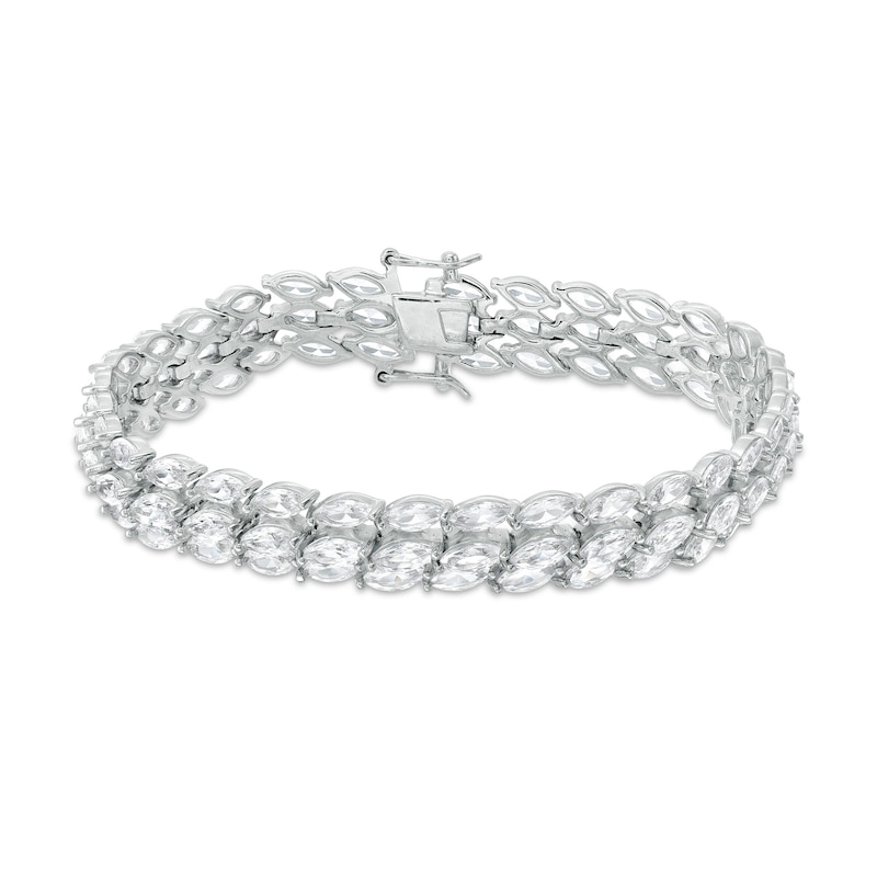 Marquise White Lab-Created Sapphire Triple Row Bracelet in Sterling ...