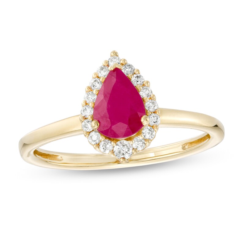 Pear-Shaped Ruby and 1/6 CT. T.W. Diamond Frame Ring in 10K Gold | Zales