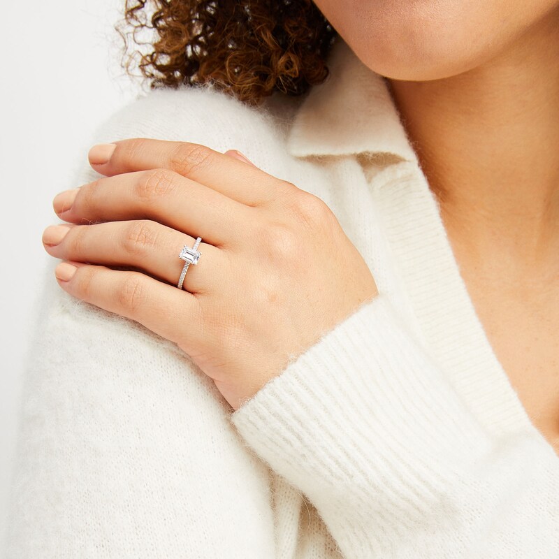 1 Carat Emerald Cut Engagement Rings On Hand