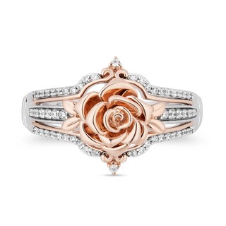Enchanted Disney Belle 1/5 CT. T.W. Diamond Split Shank Rose Ring in ...