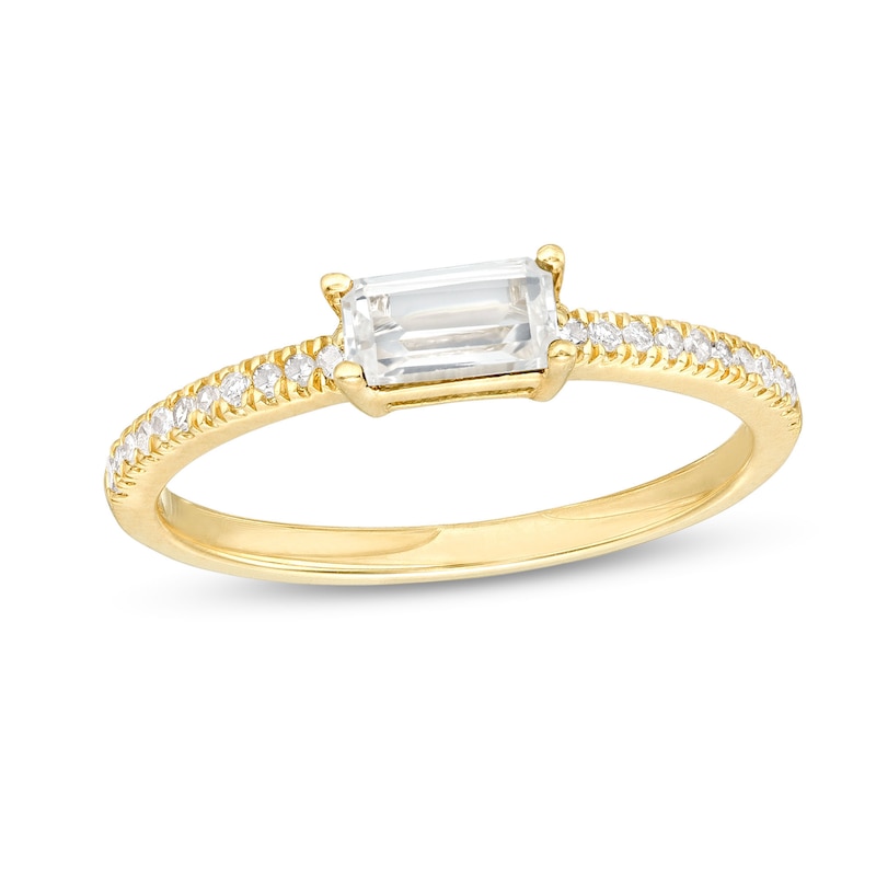 Sideways Baguette White Lab-Created Sapphire and 1/10 CT. T.W. Diamond ...