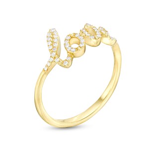 Love Talks 1/6 CT. T.W. Diamond "love" Cursive Script Ring in 10K Gold ...