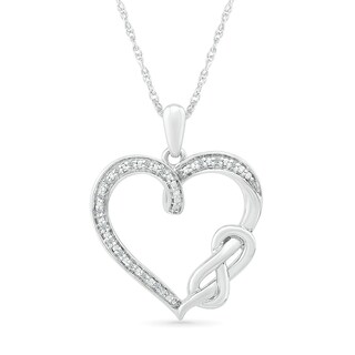 Diamond Accent Beaded Woven Infinity Loop Heart Drop Pendant in ...