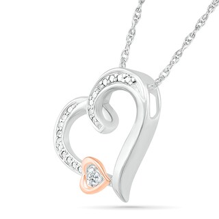 Diamond Accent Beaded Offset Double Tilted Loop Heart Pendant in ...