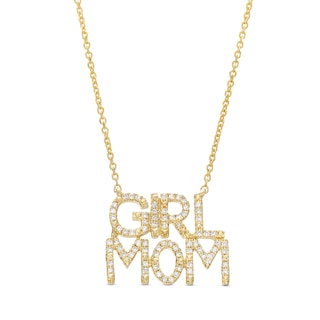 Love Talks 1/6 CT. T.W. Diamond "GIRL MOM" Script Necklace in 10K Gold ...