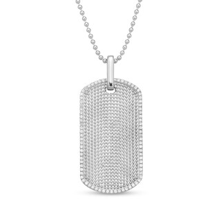 Men's 3/4 CT. T.W. Diamond Border Beaded Dog Tag Pendant in Sterling ...