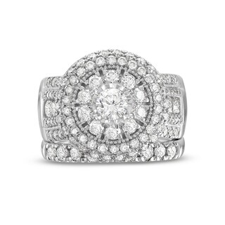 2-7/8 CT. T.W. Multi-Diamond Layered Double Frame Multi-Row Bridal Set ...
