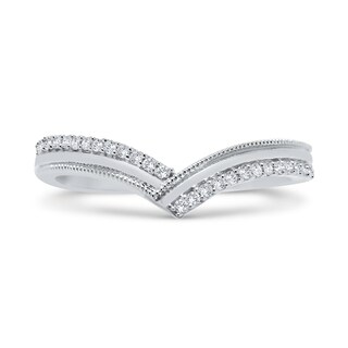 1/10 CT. T.W. Diamond Vintage-Style Chevron Band in 10K White Gold | Zales