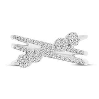 1/3 CT. T.W. Multi-Diamond Triple Row Orbit Crossover Ring in 10K White ...